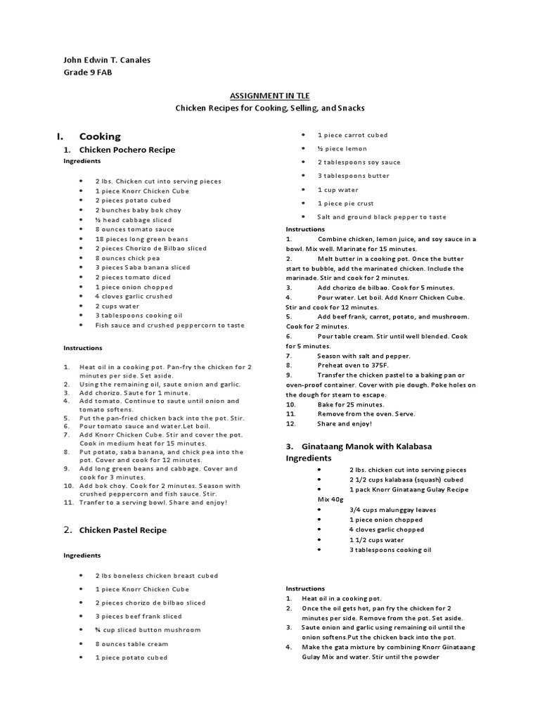 Tle Chicken Recipes | PDF | Salad | Teaspoon