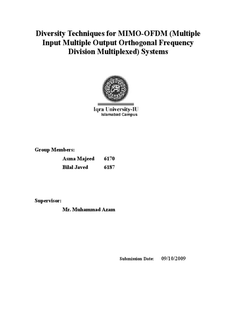 Diversity Techniques For MIMO-OFDM (Multiple Input Multiple Output Orthogonal Frequency Division ...
