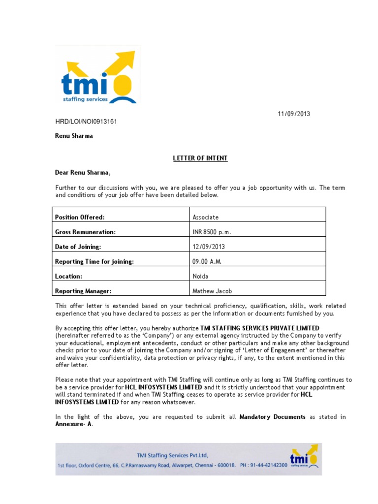 Offer Letter From HCL PDF | PDF | Government And Personhood ...