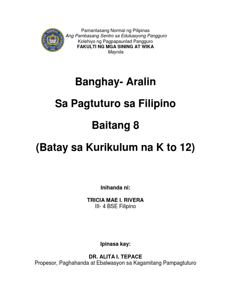 Banghay Aralin Sa Pagtuturo NG Filipino Baitang 8 | PDF
