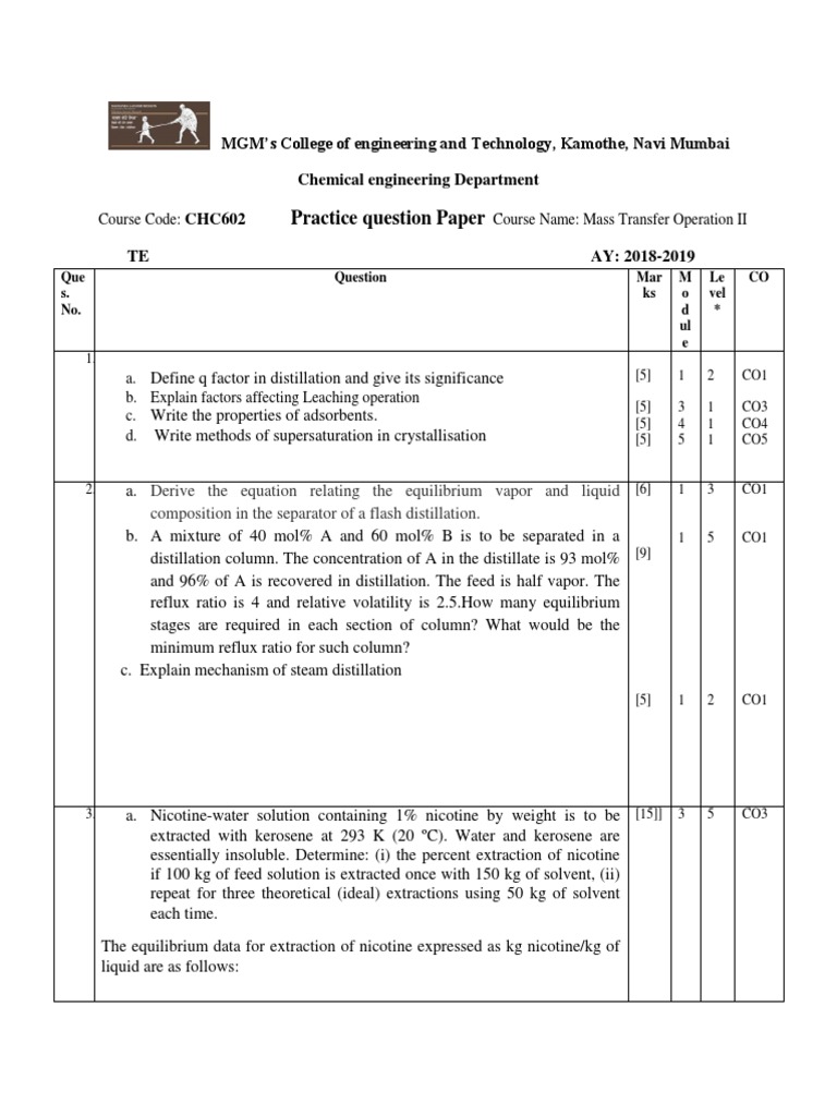 Practice Question Paper | PDF | Distillation | Solubility