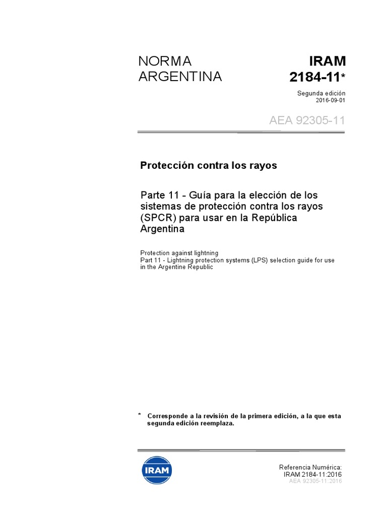 IRAM 2184-11 (Pararrayos) PDF | PDF | Comisión Electrotécnica ...