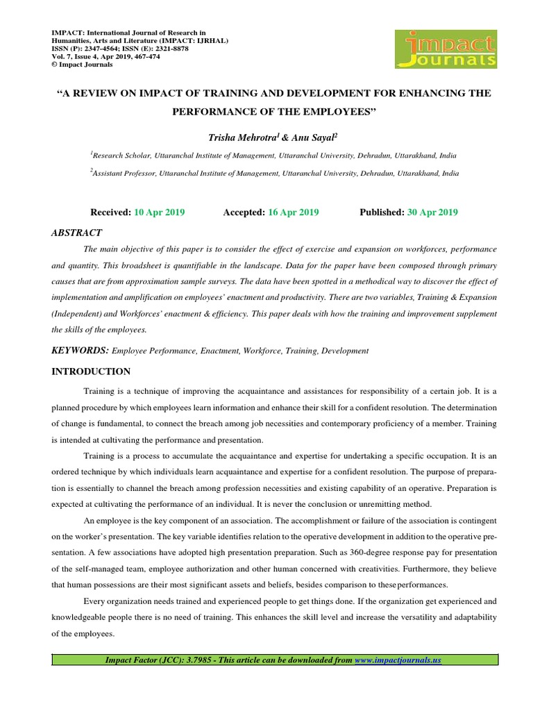 A Review On Impact of Training and Development For Enhancing The ...
