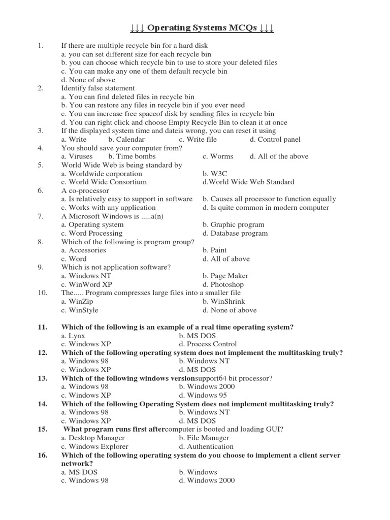 Operating Systems Mcqs | PDF | Microsoft Windows | Operating System