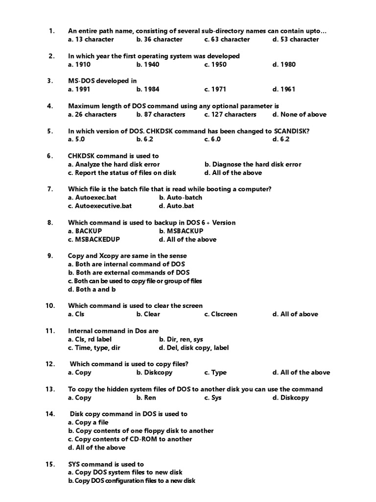MS Dos MCQ | PDF | Utility Software | Computer File