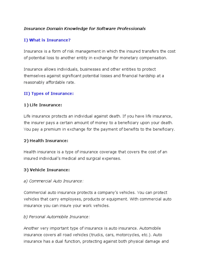 Insurance Domain Knowledge For Software Professionals | PDF | Life ...