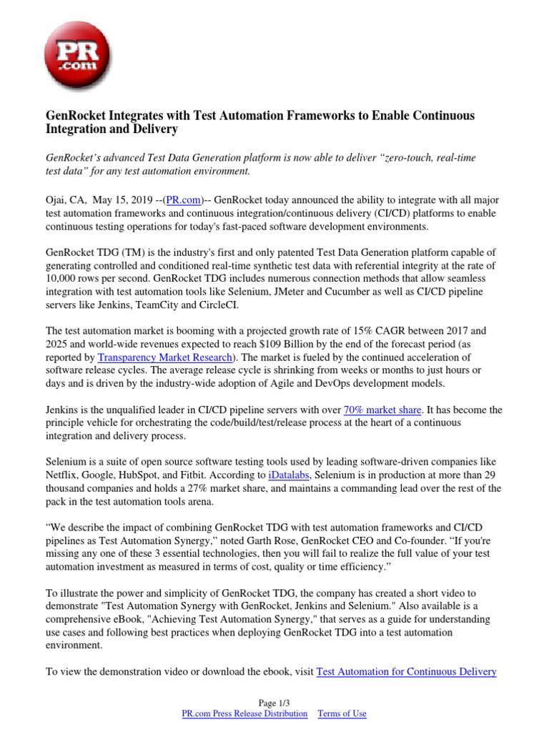 GenRocket Integrates With Test Automation Frameworks To Enable ...