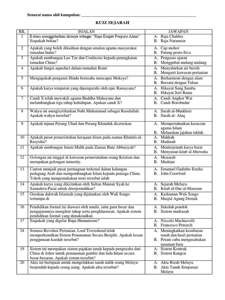 Kuiz Sejarah untuk Pelajar | PDF | Seni | Agama & Spiritualitas