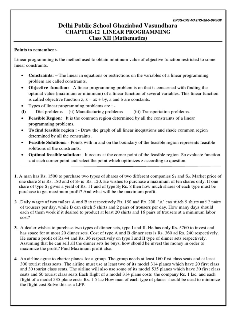CH - 12 LPP | PDF | Mathematical Optimization | Linear Programming