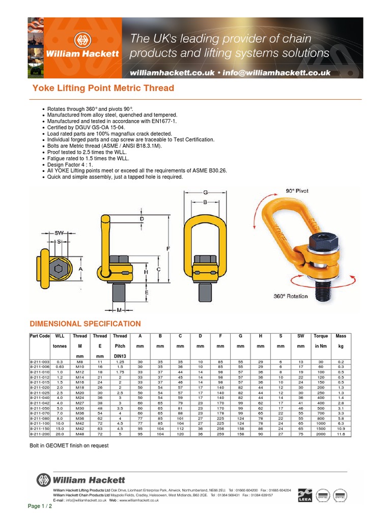 Yoke Lifting Points Specifications | PDF | Screw | Mechanical Engineering