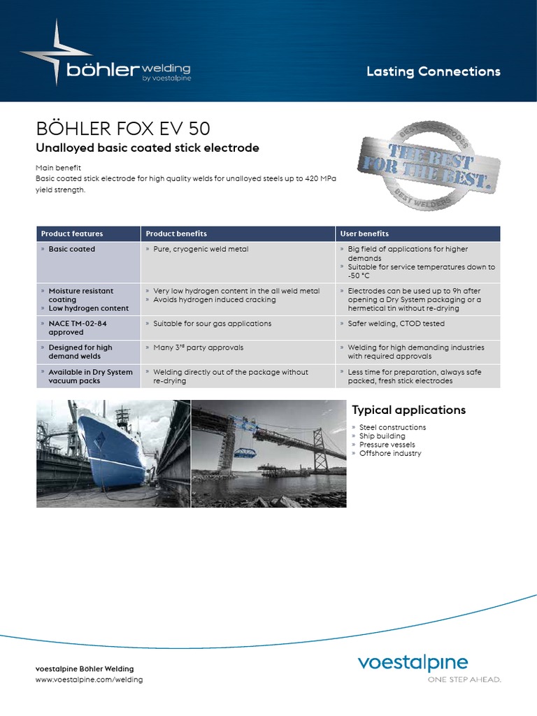Böhler Fox Ev 50: Unalloyed Basic Coated Stick Electrode | PDF ...