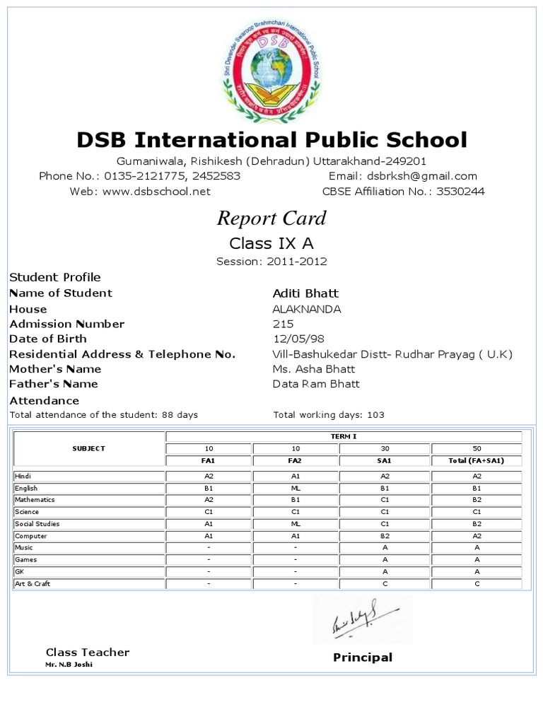 First Term Report Card1 | PDF