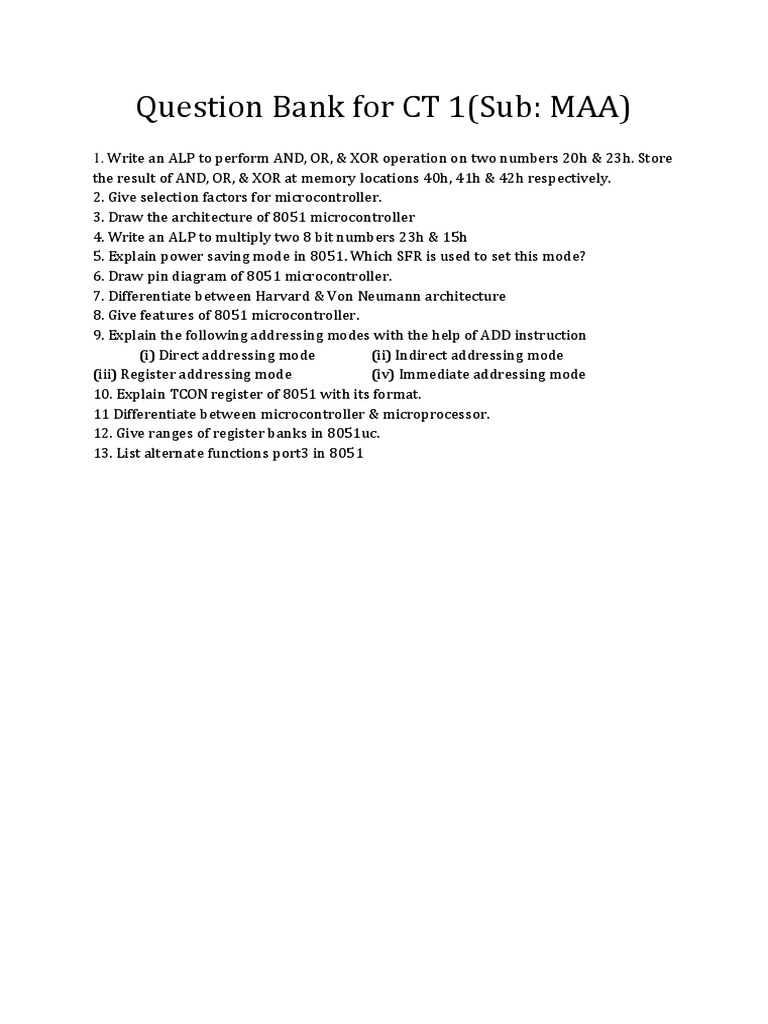 8051 Microcontroller Question Bank | PDF | Computers