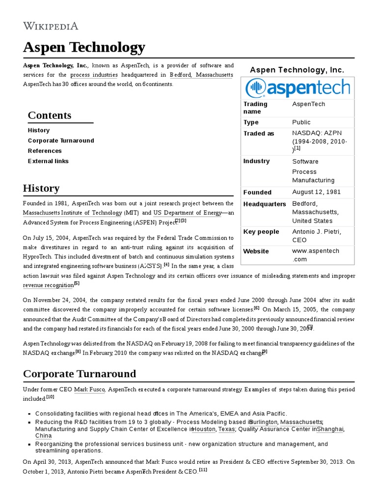 Aspen Technology | PDF | Companies | Business