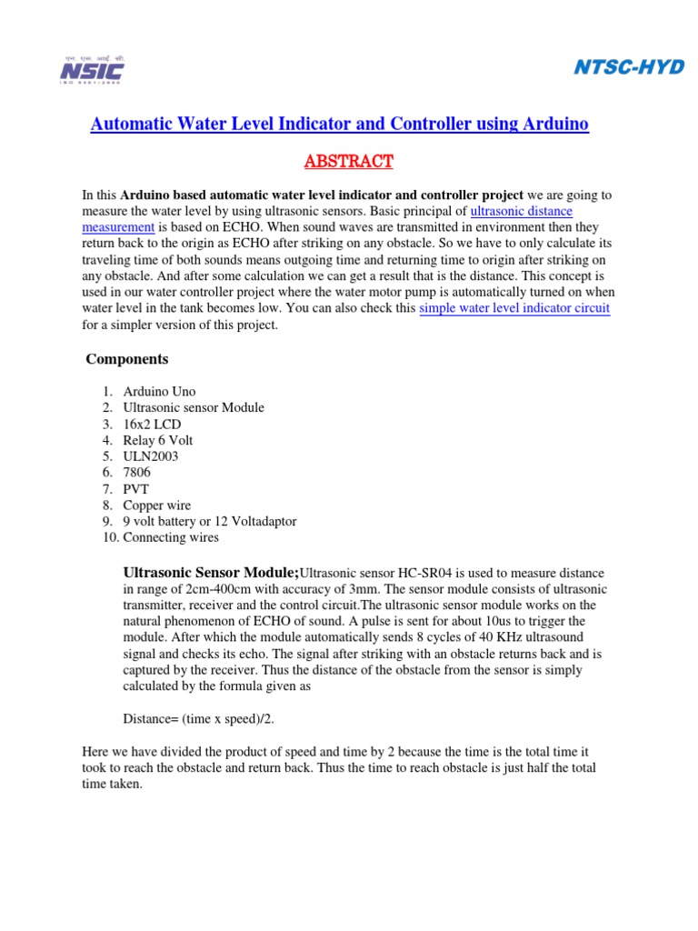 Automatic Water Level Indicator and Controller Using Arduino | PDF ...