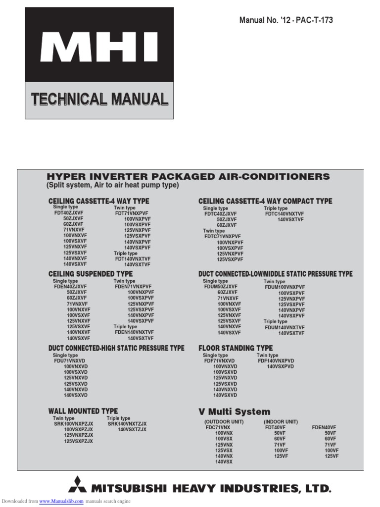 Technical Manual Mitsubishi FDT Series PDF | PDF | Air Conditioning | Hvac