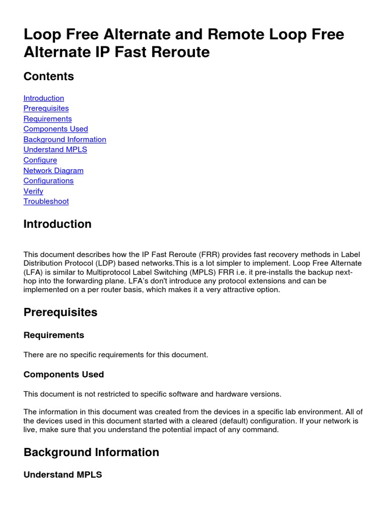 Loop Free Alternate and Remote Loop Free PDF | PDF | Multiprotocol ...