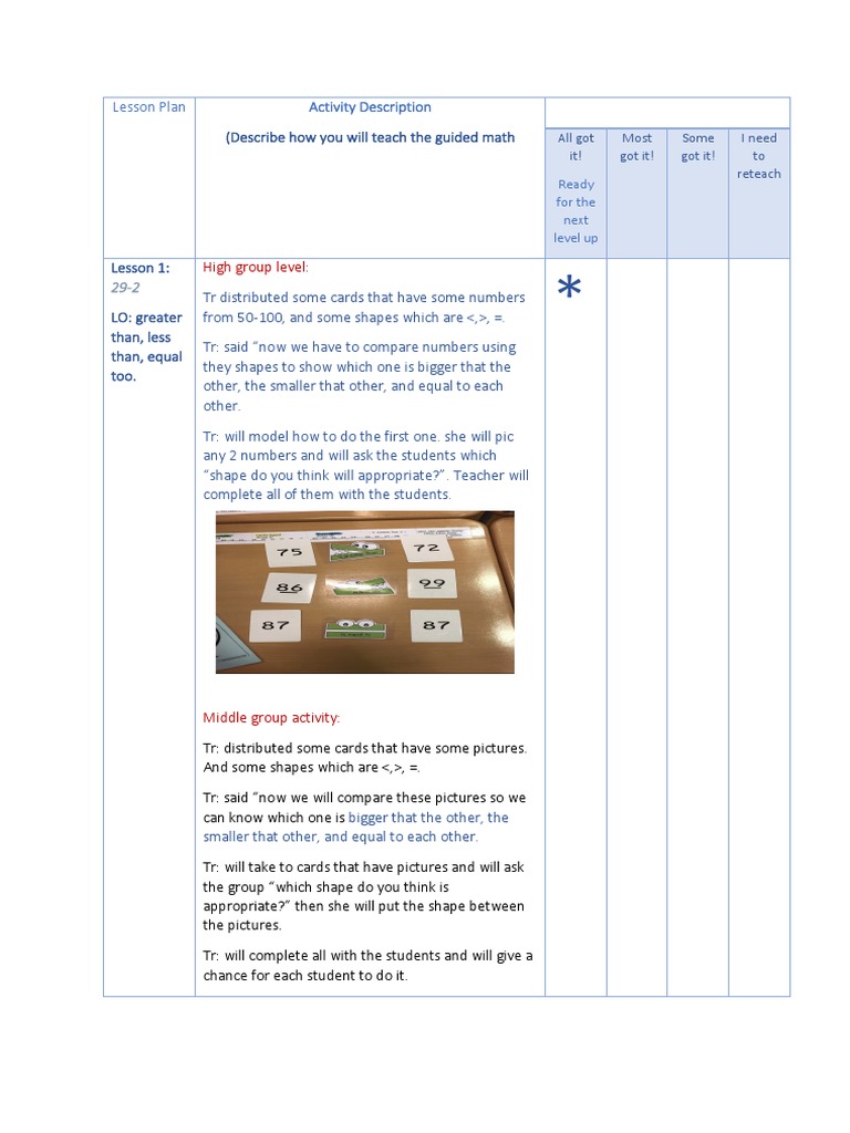 Lesson Plan Activity Description: High Group Level | PDF | Teaching ...