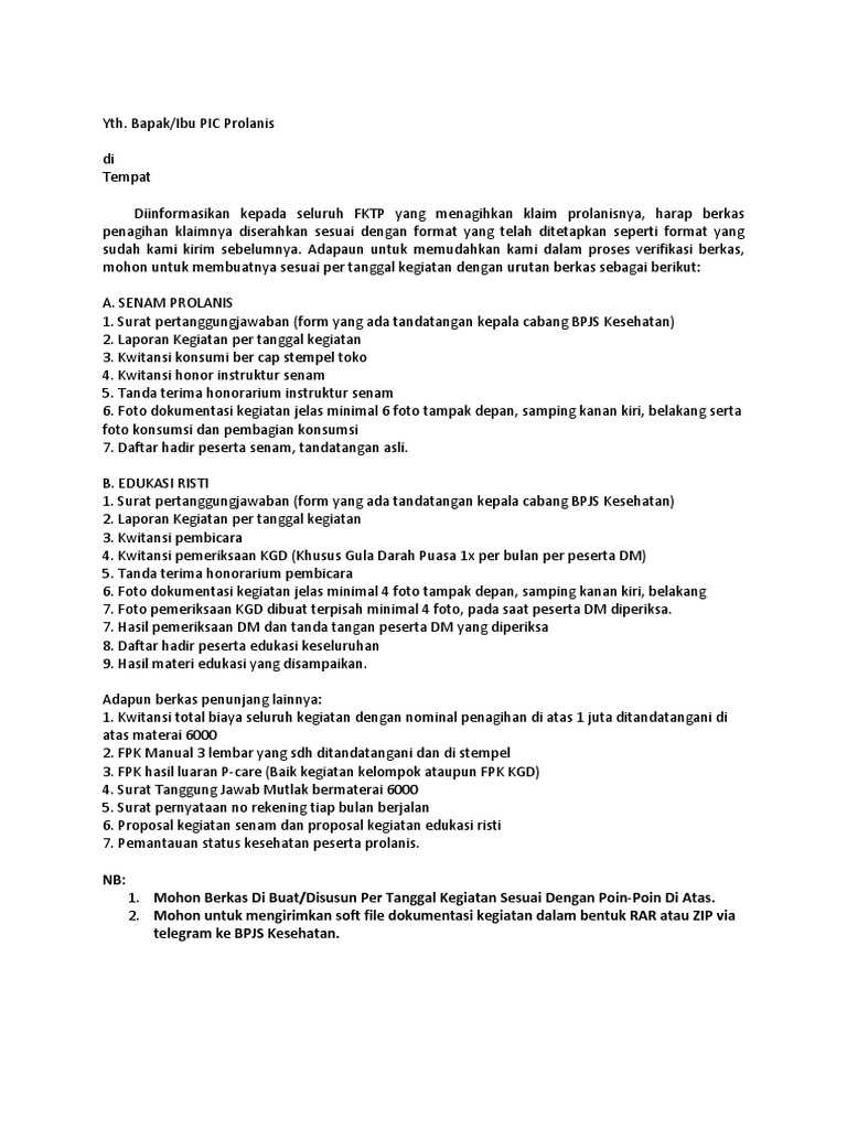 Urutan Berkas Klaim Prolanis | PDF