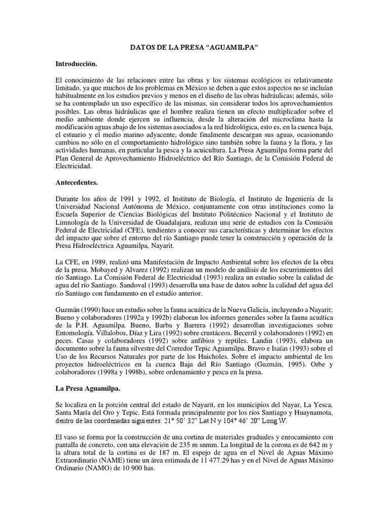 Impacto y características de la Presa Aguamilpa | PDF | Reservorio ...