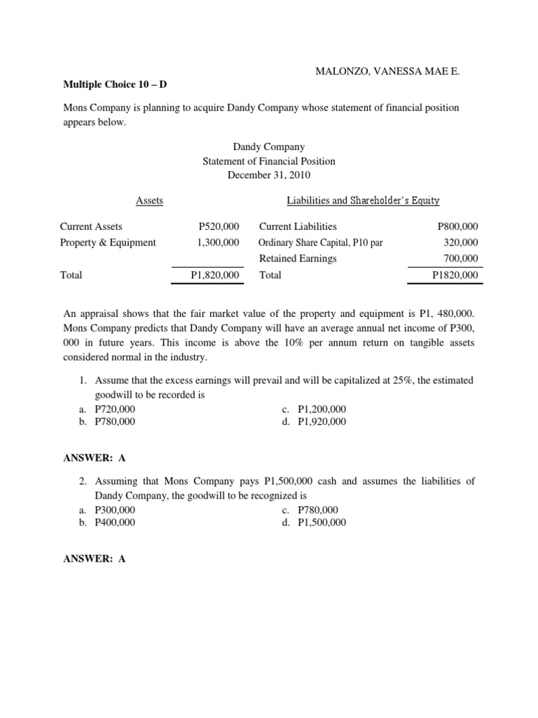 Chapter 10 AFAR 2 Problems | PDF | Goodwill (Accounting) | Preferred Stock