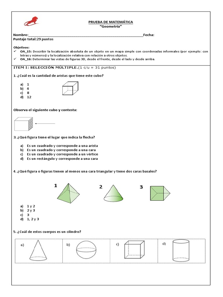 Prueba-Geometria-2D-y-3D-5-BASICO.docx | Triángulo | Rectángulo
