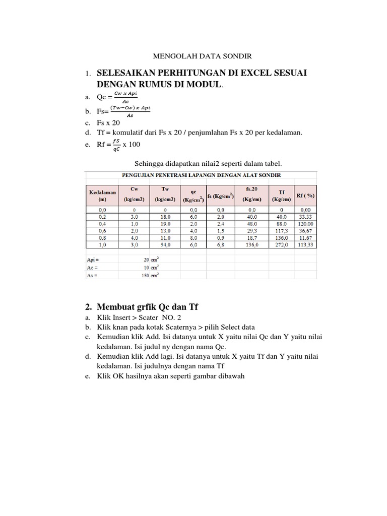 Panduan Pengolahan Data Sondir Excel | PDF | Metode & Bahan Ajar
