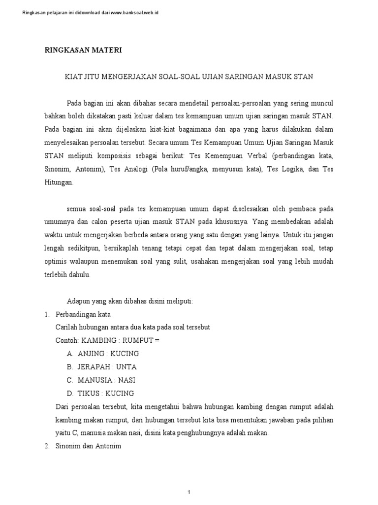 Rangkuman Materi Persiapan USM STAN | PDF