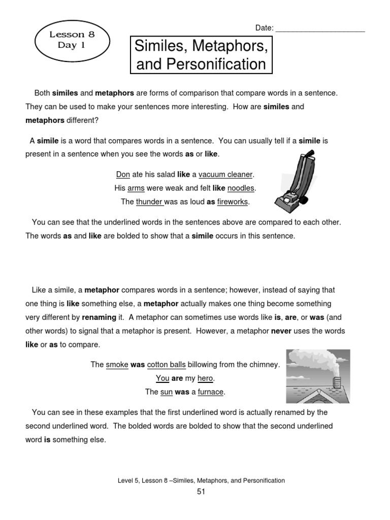 Similes, Metaphors, and Personification Guide | PDF | Metaphor