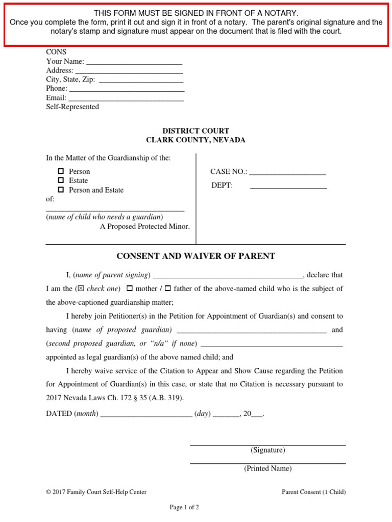 Parent Consent Form for Guardianship | PDF | Legal Guardian | Notary Public