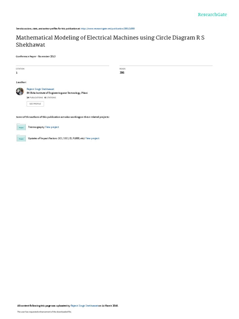 Mathematical Modeling of Electrical Machines Using Circle Diagram R S ...