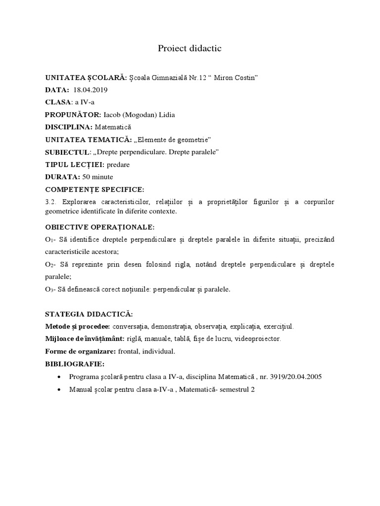 Proiect Matematica Clasa A 4-A | PDF