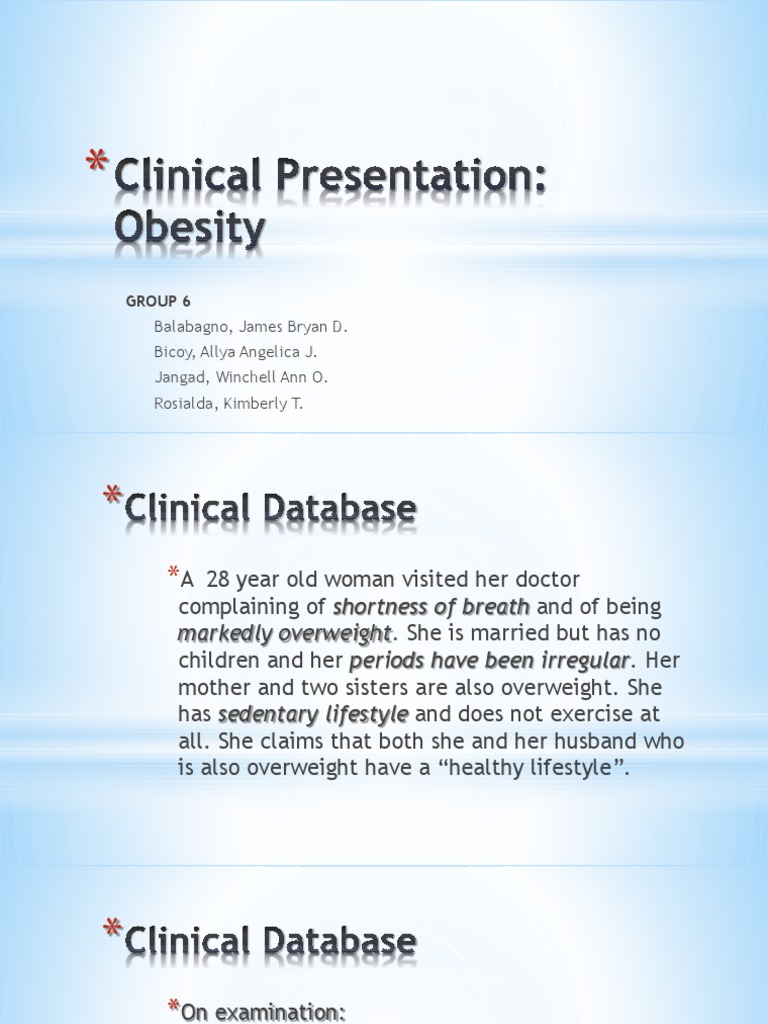 Group 6 Clinical Case Presentation - Obesity | PDF | Eating ...