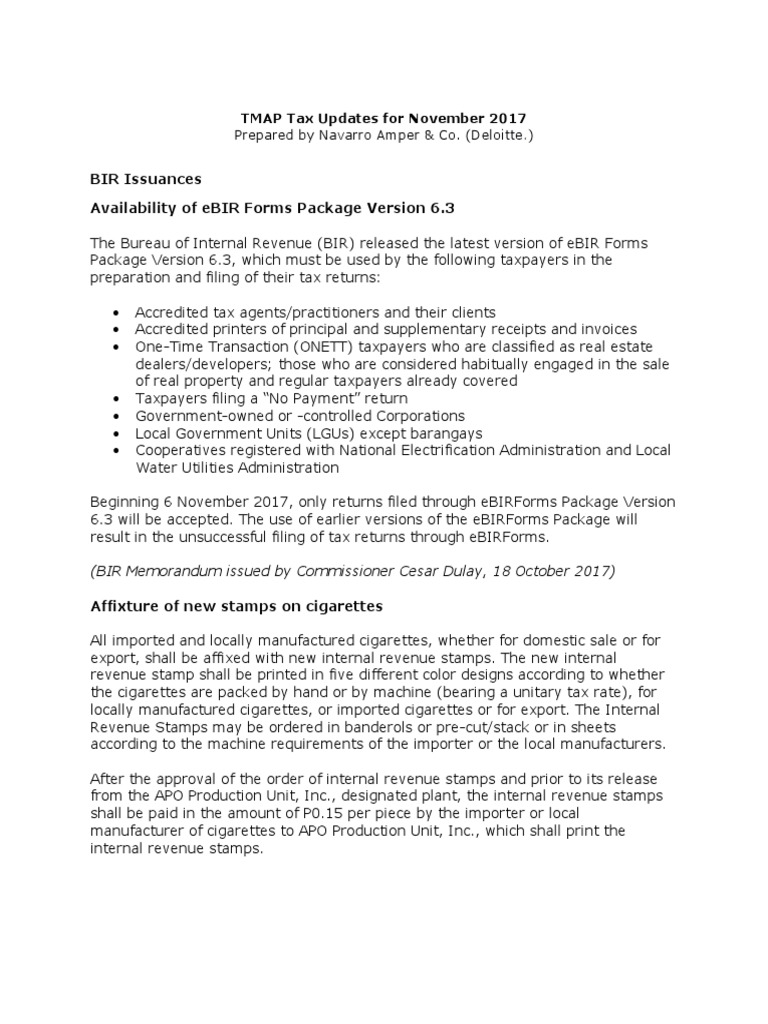 BIR Issuances Availability of eBIR Forms Package Version 6.3 | PDF ...