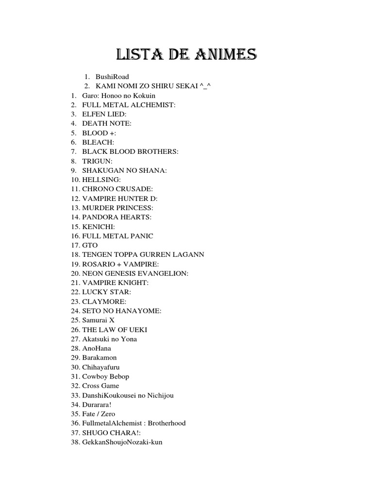 Lista de Animes | PDF | Leisure