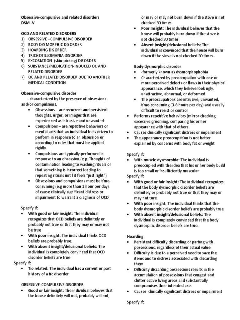 Obsessive-Compulsive and Related Disorders DSM - V Ocd and Related ...