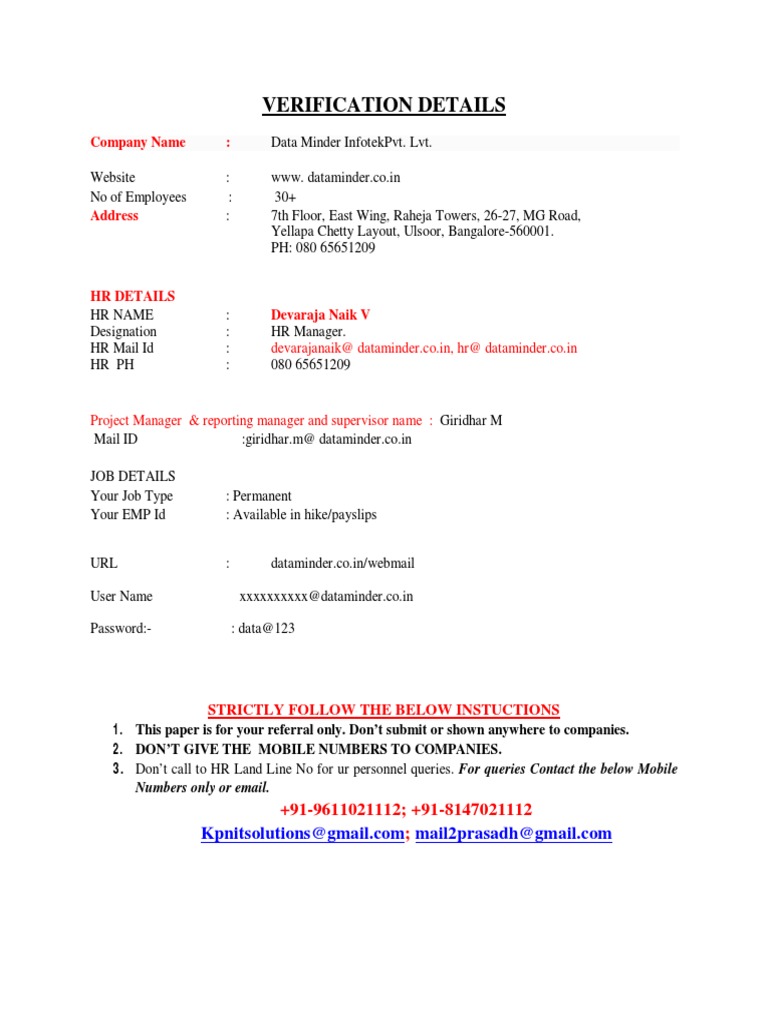 Data Minder verification details | PDF