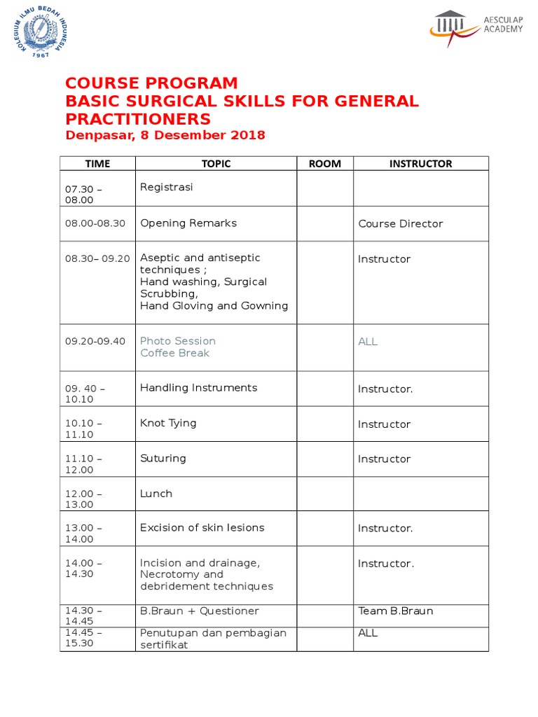 Course Program Basic Surgical Skills For General Practitioners | PDF ...