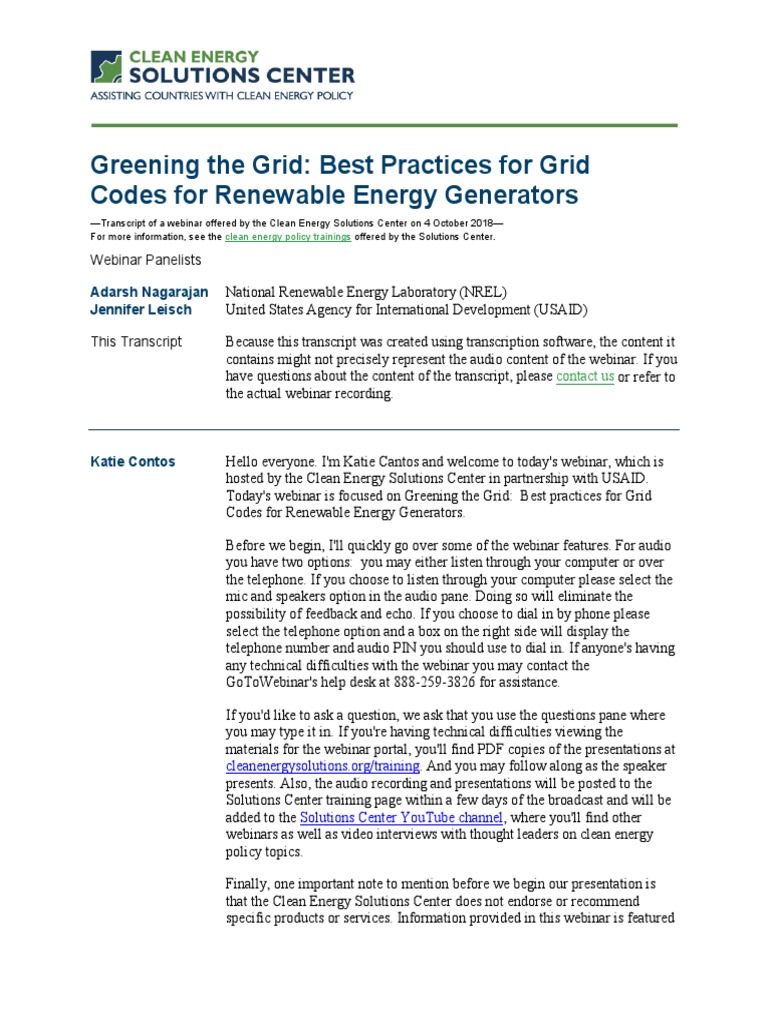 Greening the Grid: Best Practices for Grid Codes | PDF | Electrical ...