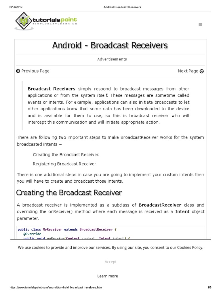 9 Android Broadcast Receivers Pdf Android Operating System Cookie 