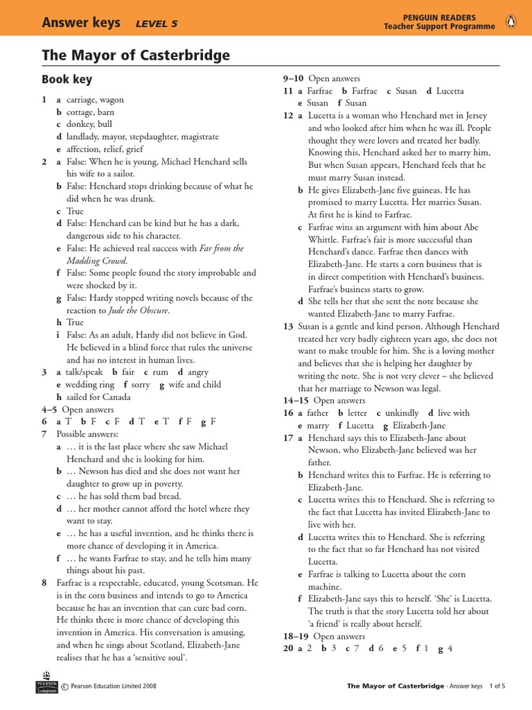 The Mayor of Casterbridge: Answer Keys | PDF | Thomas Hardy