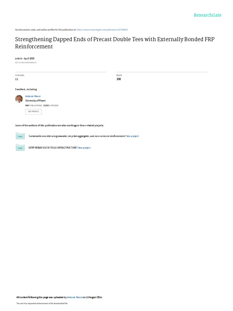 Strengthening Dapped Ends of Precast Double Tees With Externally Bonded ...