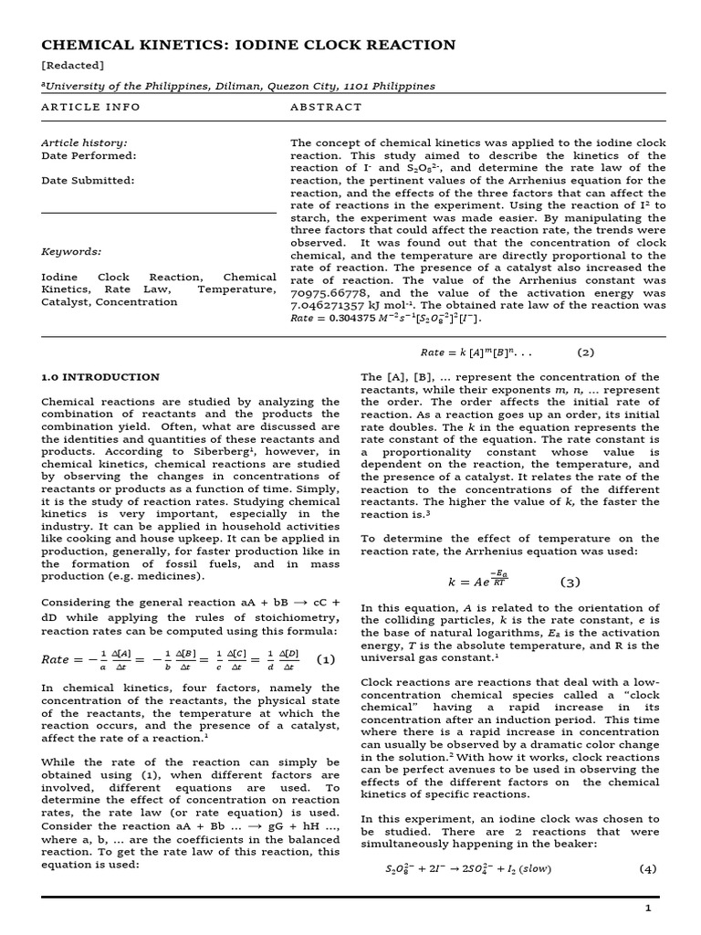 Chem 17 Formal Report | PDF | Reaction Rate | Reaction Rate Constant