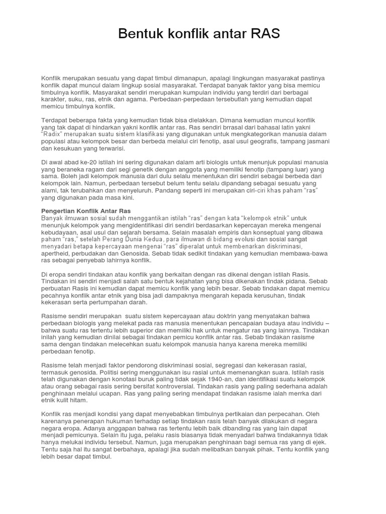 Bentuk Konflik Antar RAS | PDF | Politik | Ilmu Sosial