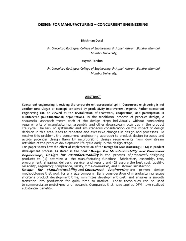 Design for Manufacturing in Concurrent Engineering | PDF | Product ...