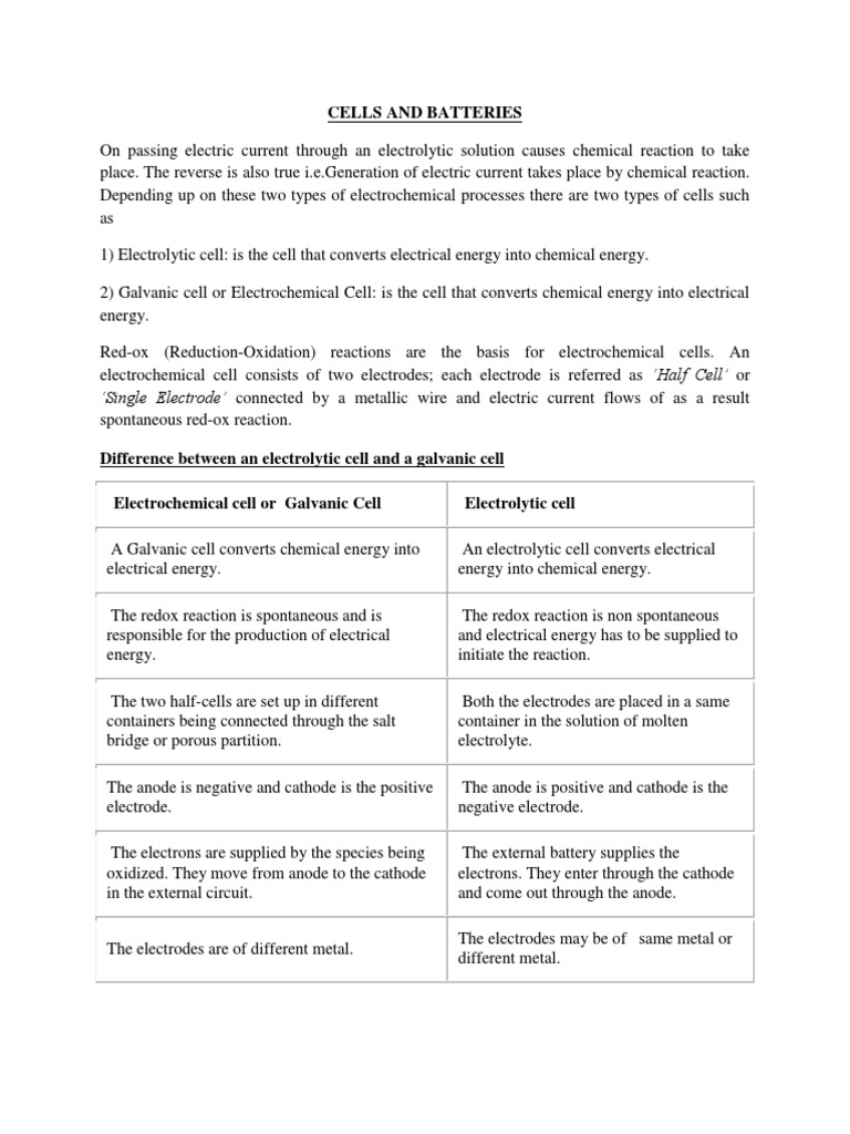 Cells and Batteries Revised Notes | PDF | Solid Oxide Fuel Cell ...
