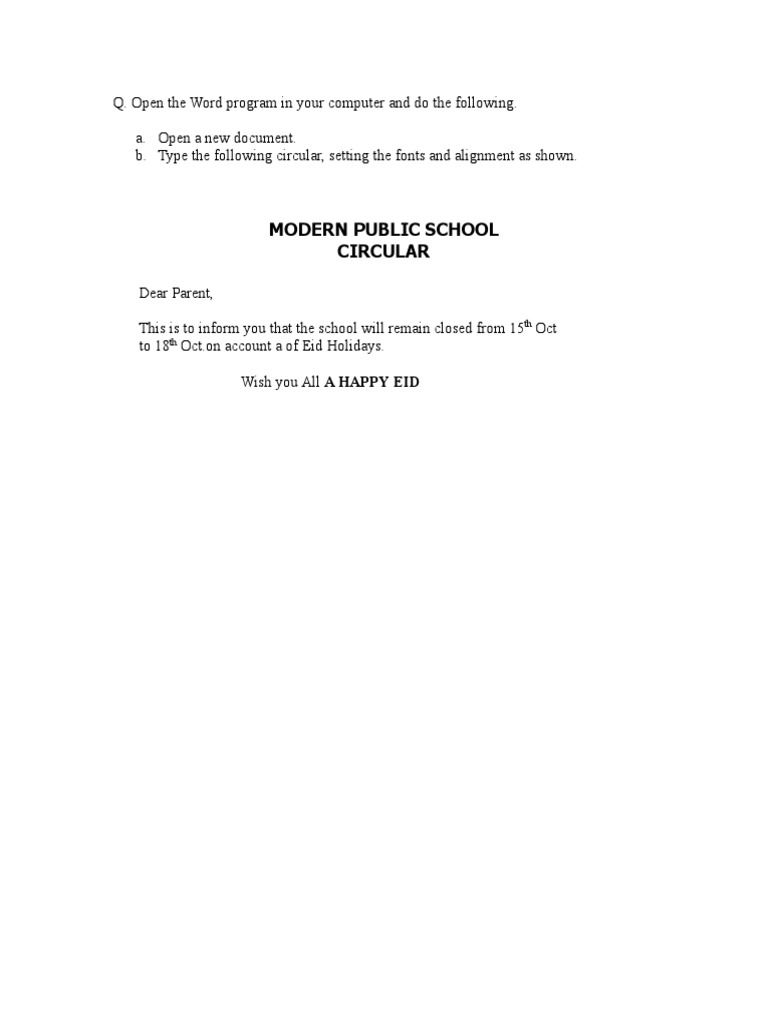 Modern Public School Circular: TH TH | PDF