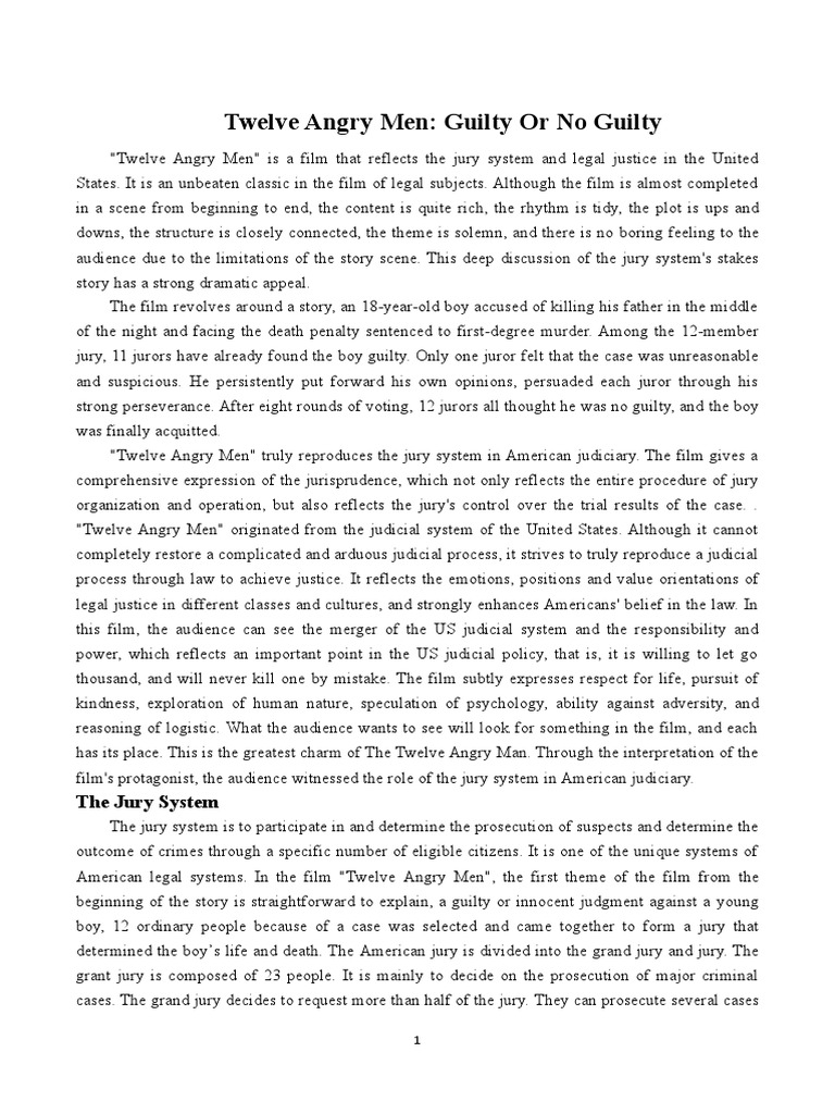 Twelve Angry Men Guilty or No Guilty | PDF | Jury Trial | Reasonable Doubt