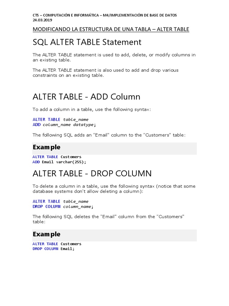 Modificando La Estructura de Una Tabla | PDF | Data Model | Application ...