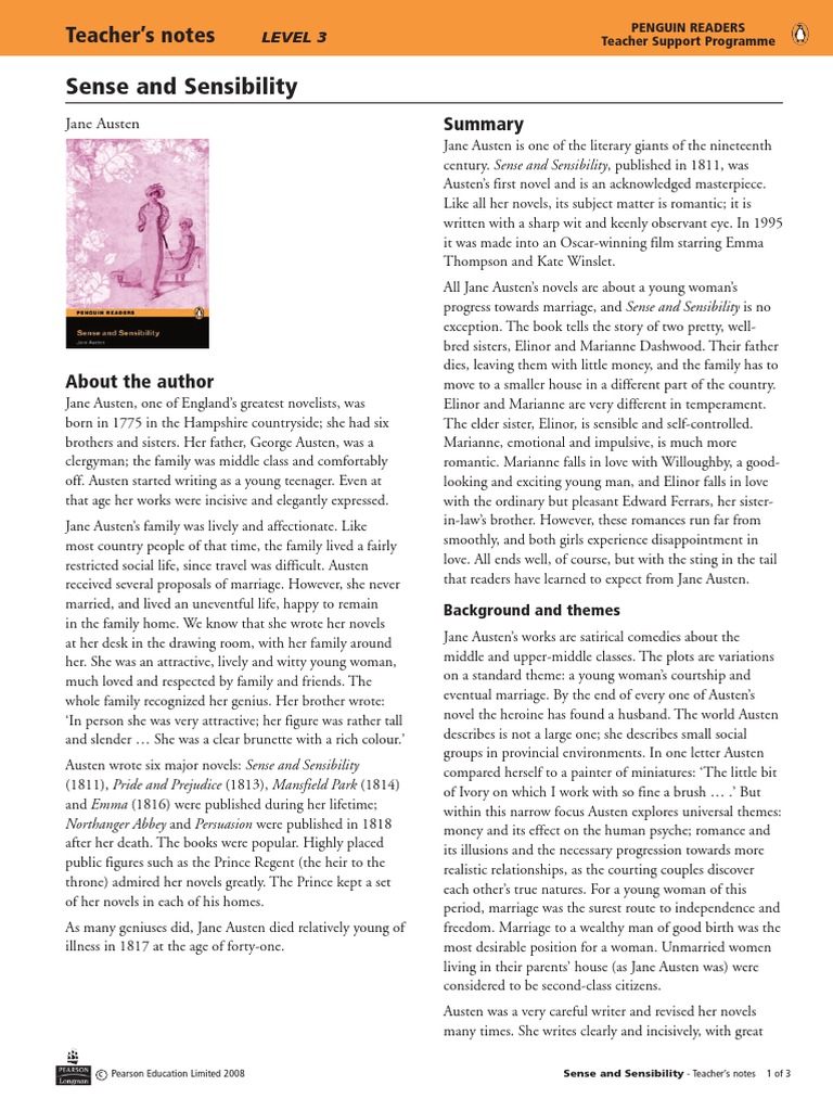 Sense and Sensibility - Teacher's Guide | PDF | Elinor Dashwood | Sense ...